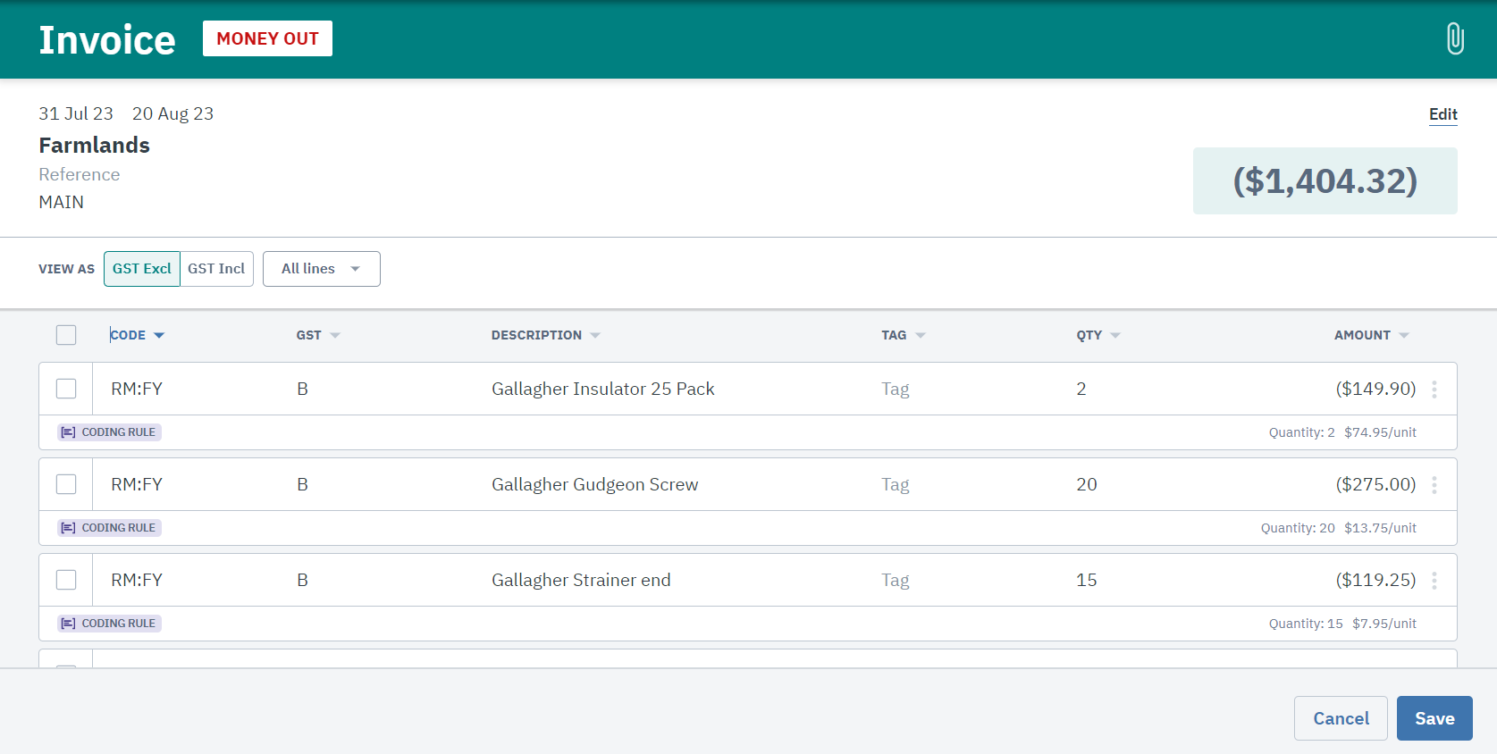 How to create an invoice coding rule