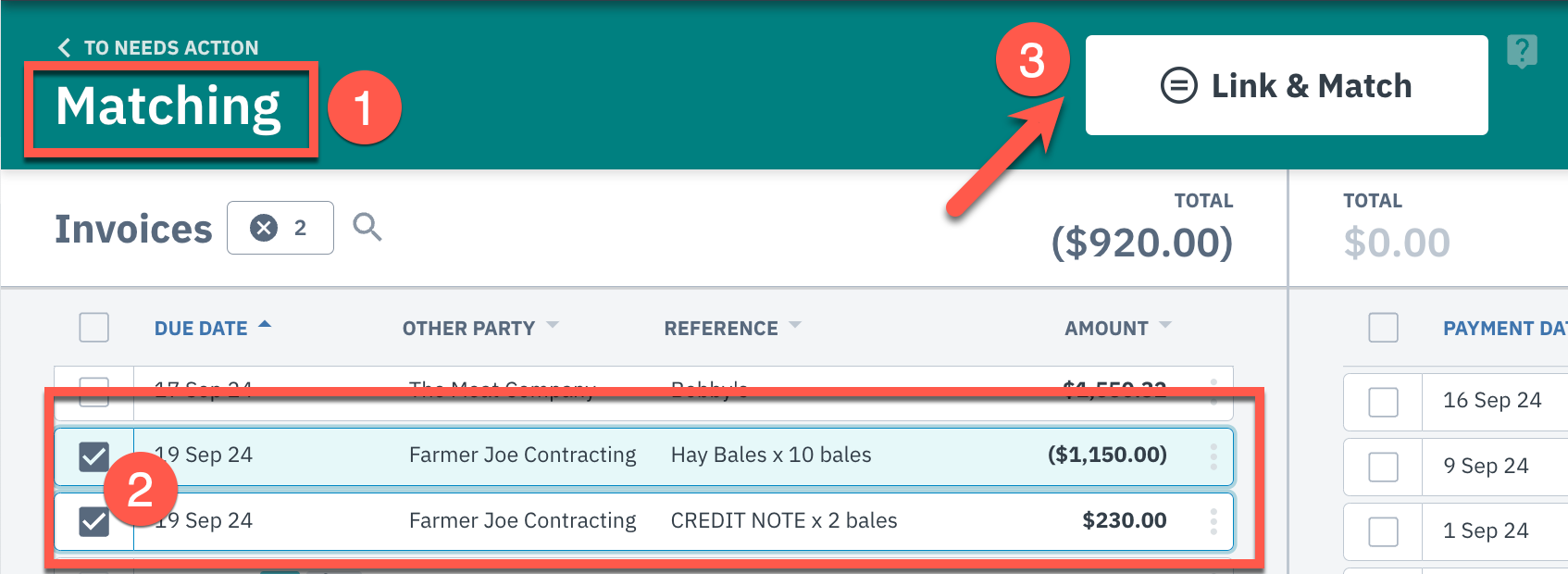 How to manage a credit note with a corresponding invoice