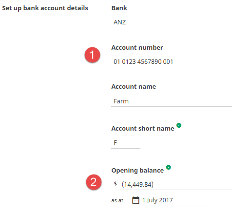 How to set up bank account details and overdraft in Farm Focus