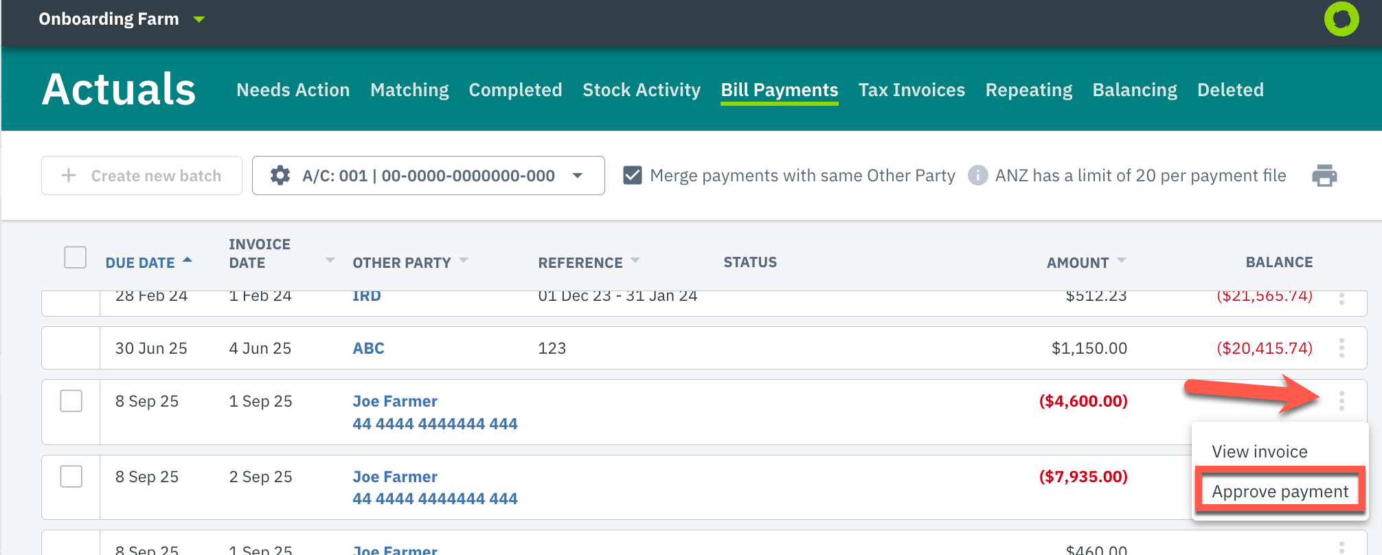 How to create a batch payment in Farm Focus